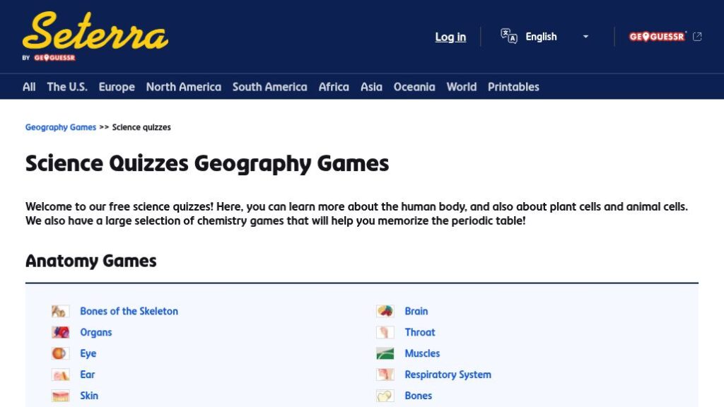 Seterra Anatomy Science Quizzes – K12 Internet Resource Center