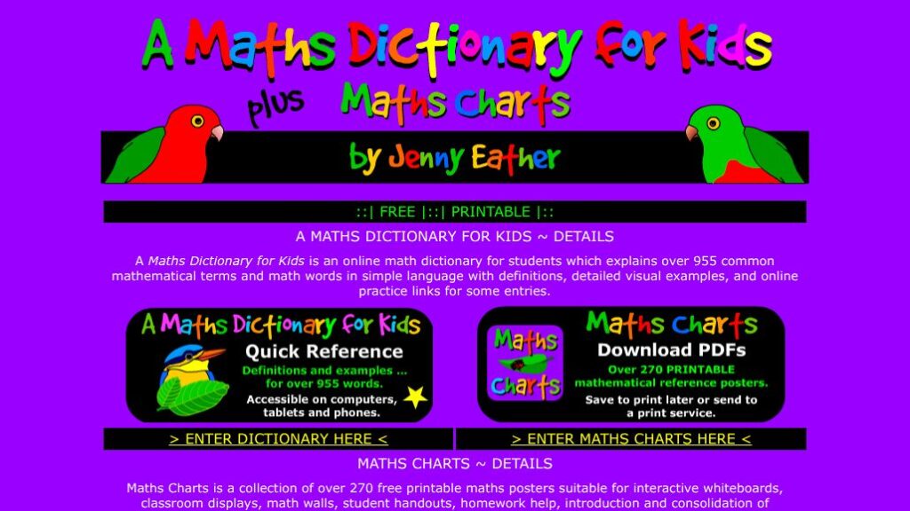 Math Dictionary for Kids – K12 Internet Resource Center