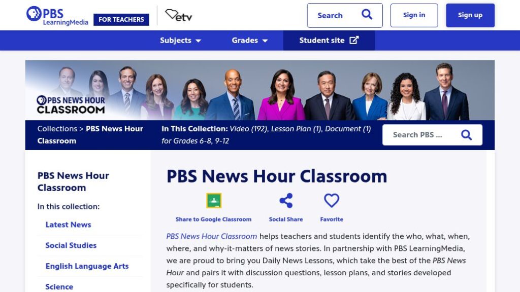 PBS NewsHour Classroom – K12 Internet Resource Center