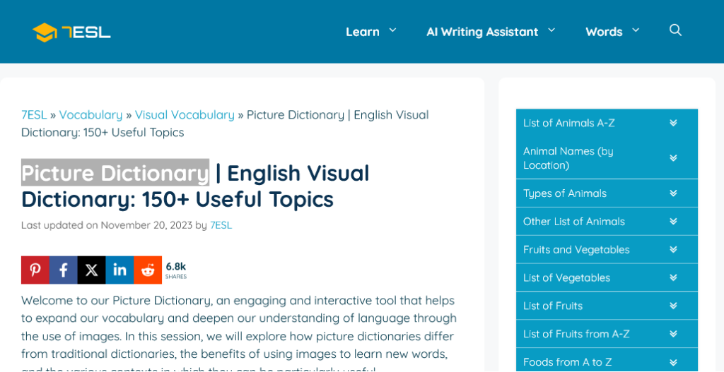 The 7ESL Picture Dictionary – K-12 Internet Resource Center