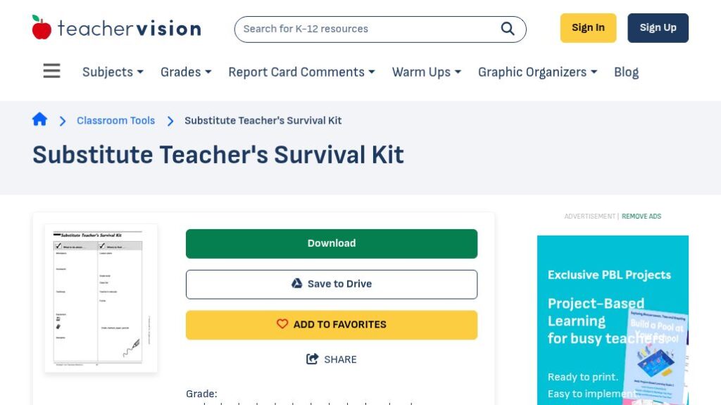 Substitute Teacher’s Survival Kit – K12 Internet Resource Center