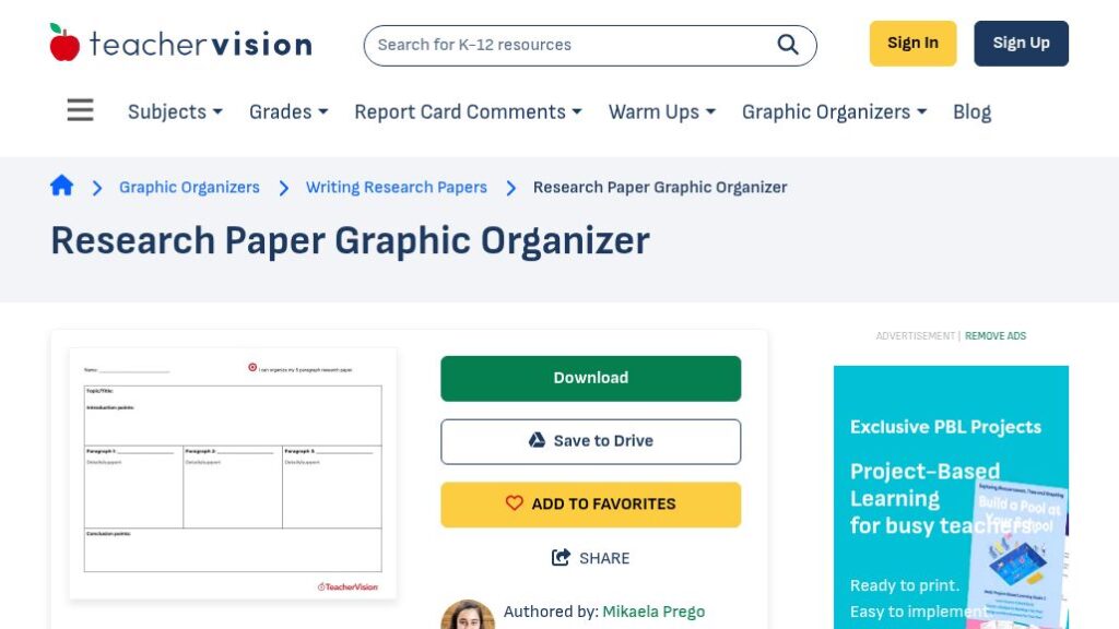 Research Paper Graphic Organizer – K12 Internet Resource Center